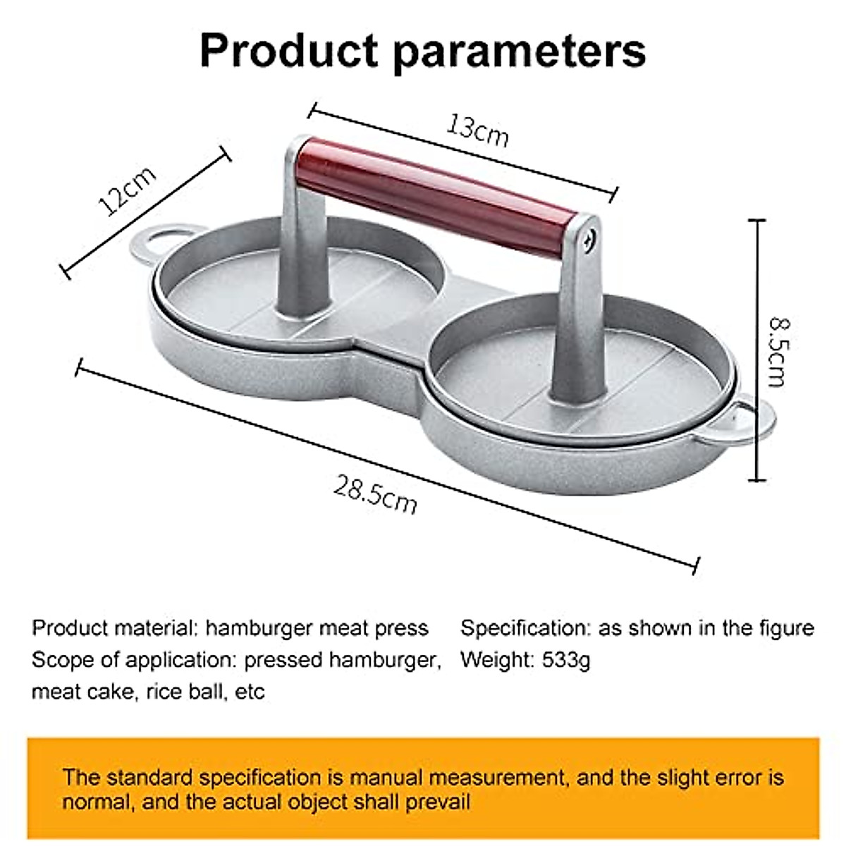 DJ.KEKAO Two at a Time Round Shape Hamburger Press Aluminum Alloy Hamburger Meat Beef Grill Burger Press Food Mold Kichen Tool with 100 Pieces Waxed Papers for Cooking (Two)