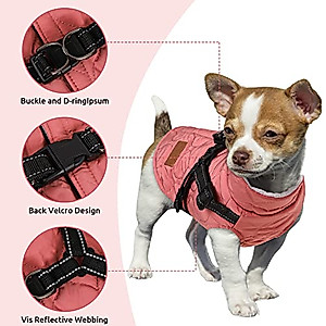 JUDYBRIDAL Dog Winter Jacket Pet Turtleneck Sweater for Cold Weather with Reflective Webbing, Warm Puppy Jacket Small Dog Winter Coats with Harness for Chihuahua Yorkie Dachshund Bulldog (M | Rose)