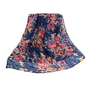 Scarfand's Romantic Rose Prints & Floral Patterns Lightweight Infinity Fashion Scarves Wraps (Bouquet Rose Navy)