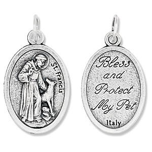 Caritas et Fides St. Francis Bless and Protect My Pet Medal Charm - 1" Medal Pendant Silver Oxidized St. Francis for Necklace, Medals for Jewelry Catholic, Made in Italy