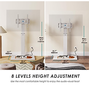 FITUEYES Floor TV Stand with Power Outlet for 26-65 Inch TVs, Swivel TV Stand with Mount Height Adjustable with Iron Base, TV Stand for Bedroom, Living Room Hold Up to 88 lbs, White