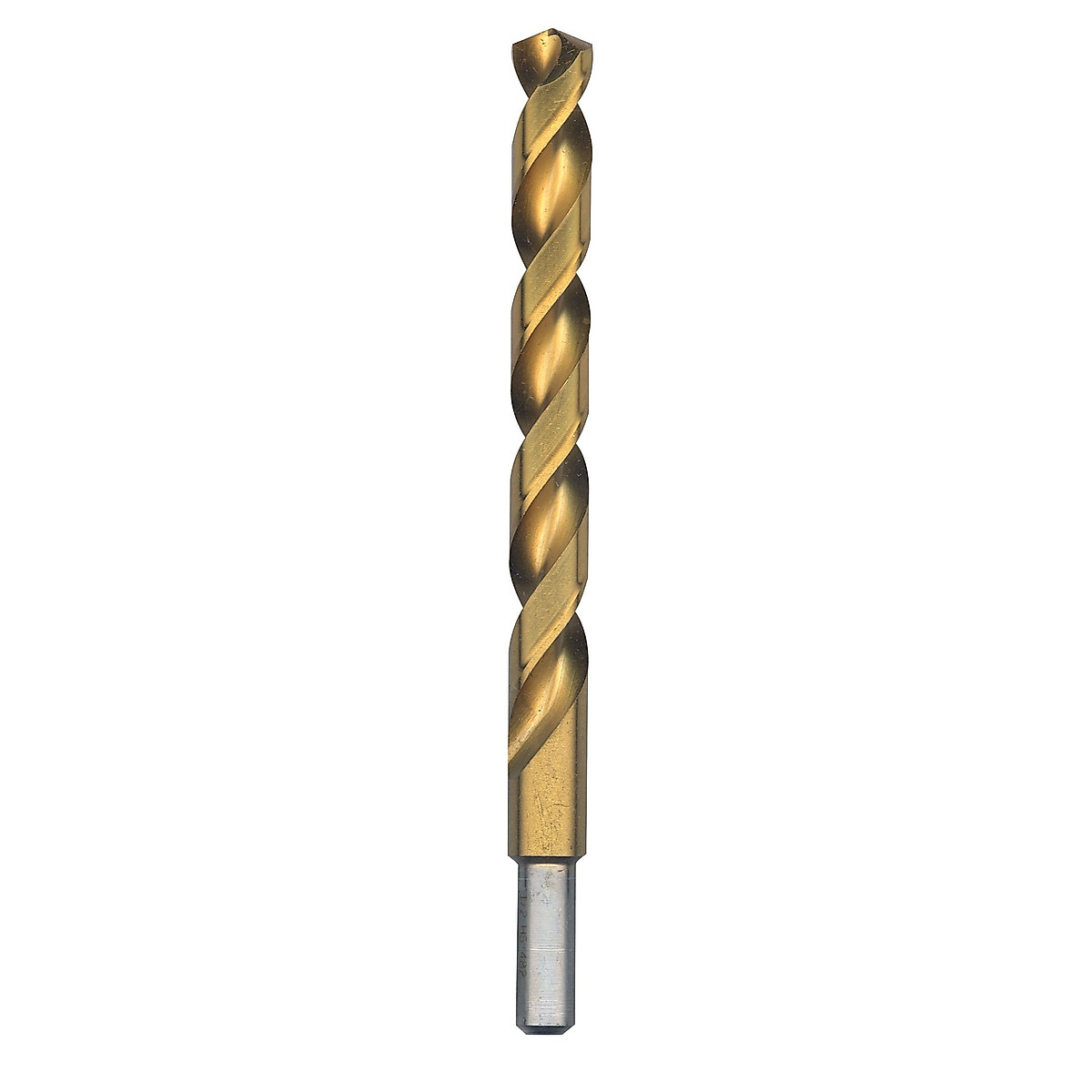 BOSCH TI2159 1-Piece 1/2 In. x 6 In. Titanium Nitride Coated Metal Drill Bit with 3/8 In. Reduced Shank for Applications in Heavy-Gauge Carbon Steels, Light Gauge Metal, Hardwood