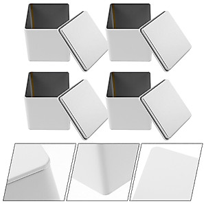 EXCEART 4pcs Metal Tea and Tin Set Airtight Square Canisters with Lids Containers for Coffee Loose Tea Candy or Spices Seasoning Storage White