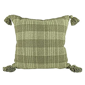 Foreside Home & Garden Green Plaid 18X18 Hand Woven Filled Pillow