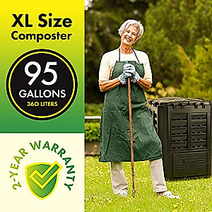 Garden Composter Bin Made from Recycled Plastic – 95 Gallons (360Liter) Large Compost Bin - Create Fertile Soil with Easy Assembly, Lightweight, Aerating Outdoor Compost Box