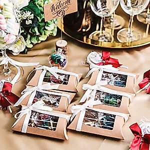 MATICAN Pillow Boxes, 40-Pack Pillow Gift Boxes with Windows, Kraft Mini Favor Boxes, 5 x 3 x 1.2 inches