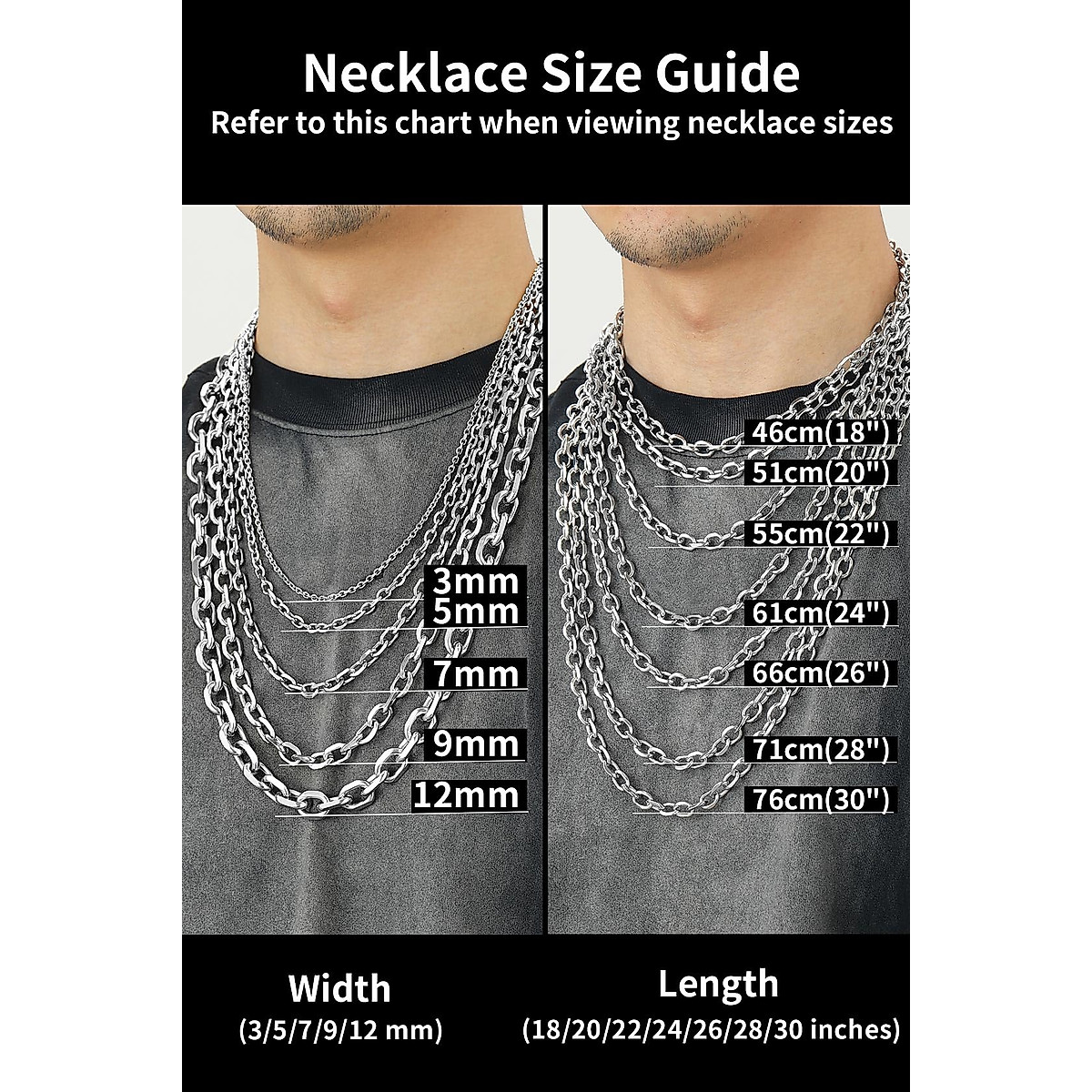 Cable Necklace Men's 7mm 28 inch Necklace 316L Stainless Steel Thick Rolo Chain