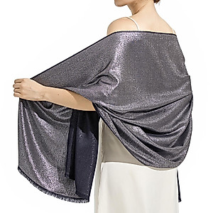 Ciormis Sparkly Shawls for Women, Metallic Black & Silver Wedding Pashmina Shimmer Scarf Wraps for Evening Wear (Black & Silver)