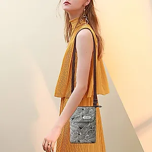 WITERY Small Canvas Cell Phone Purse Wallet- Handmade Cute Leaf Pattern Cross Body Phone Pouch with Shoulder Strap for Women Teen Girls