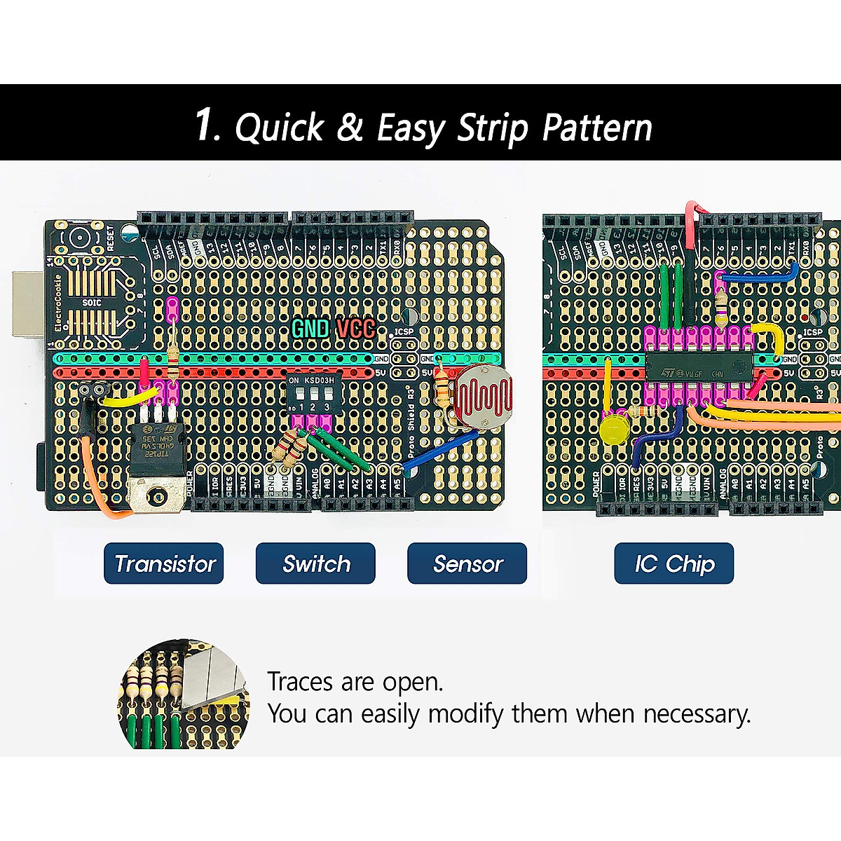 ElectroCookie Proto Shield Kit Compatible with Arduino Uno, Stackable DIY Expansion Prototype PCB (3 Pack)