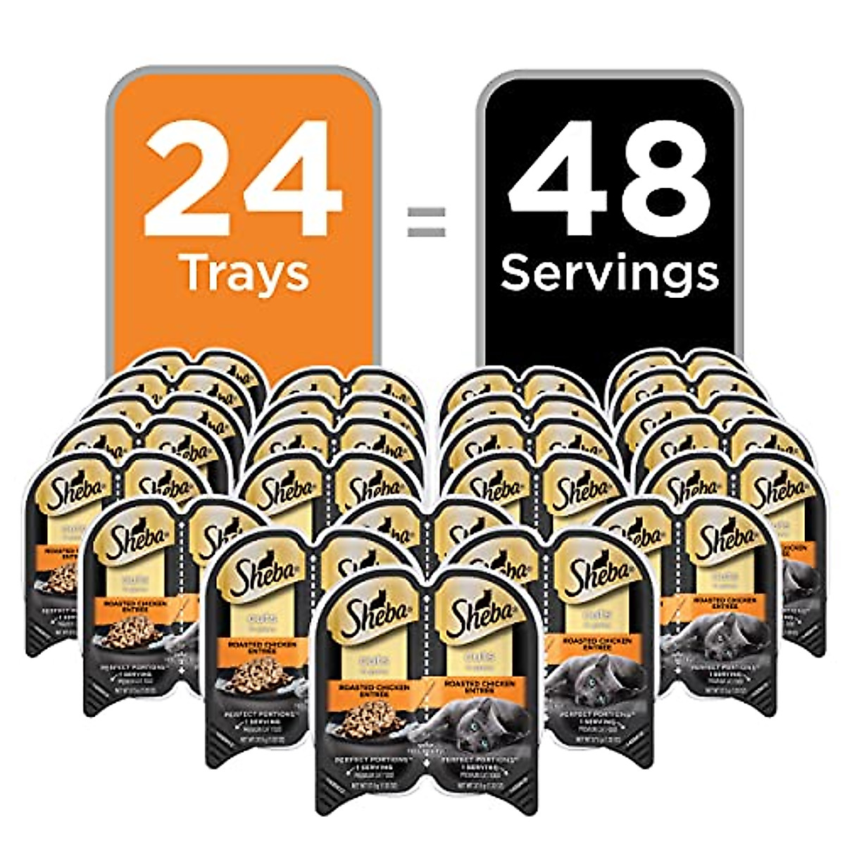 SHEBA PERFECT PORTIONS Cuts in Gravy Wet Cat Food Trays (24 Count, 48 Servings), Roasted Chicken Entrée, Easy Peel Twin-Pack Trays