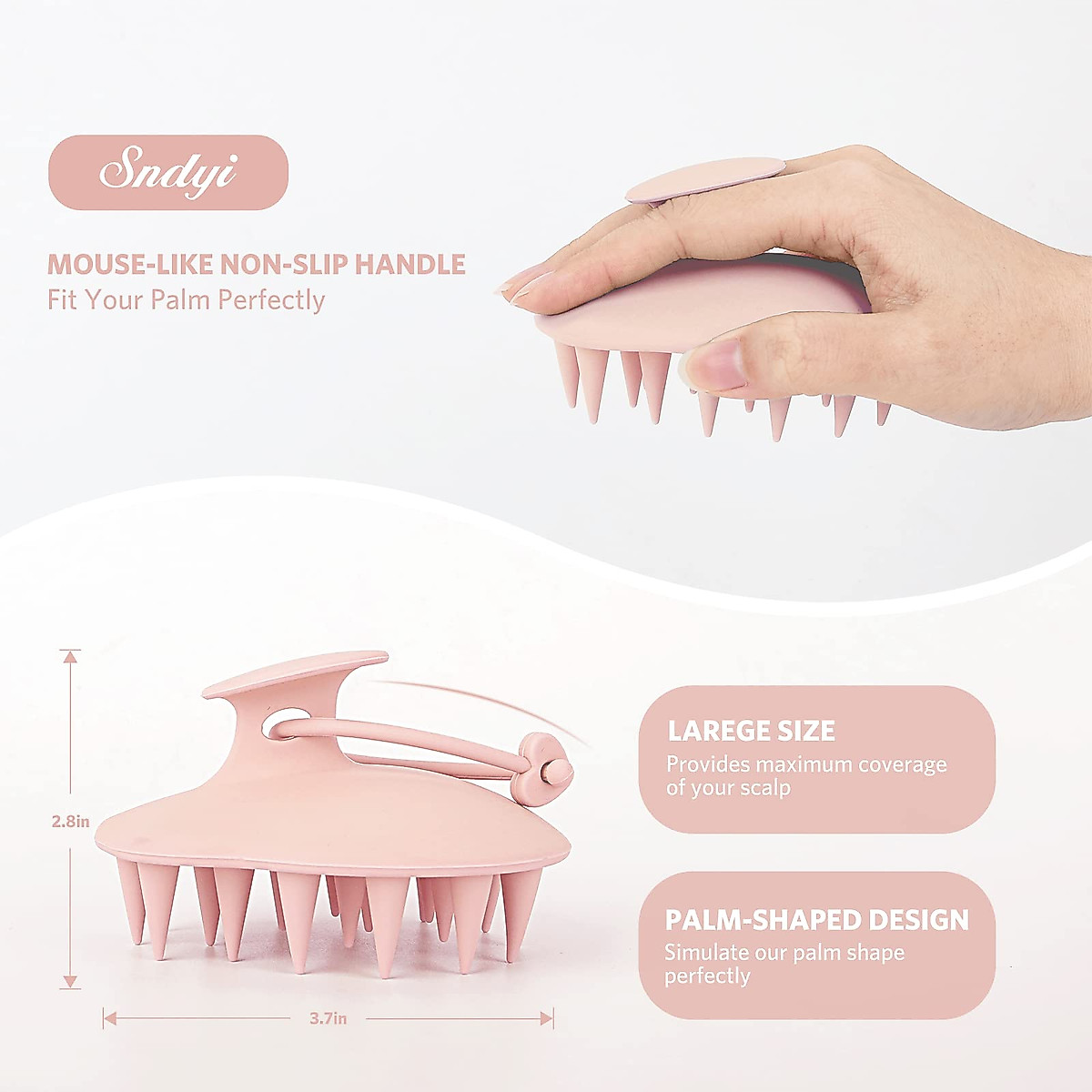 Sndyi Scalp Massager Shampoo Brush, 100% Silicone Hair Scrubber for Washing Hair, Upgraded Scalp Scrubber/Exfoliator for Dandruff, Head Scalp Massager for Hair Growth, Wet Dry Scalp Brush, Pink