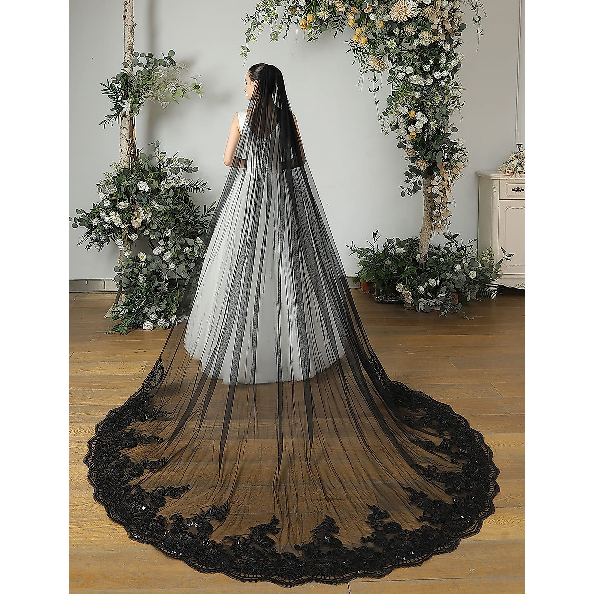 EllieHouse Womens 1 Tier Cathedral Length Wedding Bridal Veil With Comb X66 Black