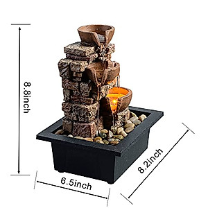 Haobos Indoor 3-Tier Rockery Relaxation Tabletop Fountain Soothing Sound Home/Office Decor Relaxing Waterfall Meditation Tabletop Fountain LED Lights