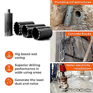 Wet Diamond Drill Core Bits CD200 PRO for Reinforced/Hard Concrete,Hard Aggregate, Brick, and Block (.440” Segment) 1-1/4"-7 Threaded Arbor (3 1/4", 13 inch) | MESA DIAMOND®