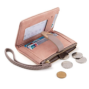 TOPKULL Wallets for Women Rfid Small Compact Bifold short Wallet,Ladies Wristlet Zipper Coin Purse (Pink)