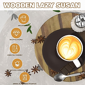 Lazy Susan Turntable for Cabinet - 9.85" Acacia Wood Lazy Susan Organizer for Kitchen Countertop Pantry Coffee Table, Vanity Tray for Perfume Dresser Tops Bathroom Counter Home Decoration