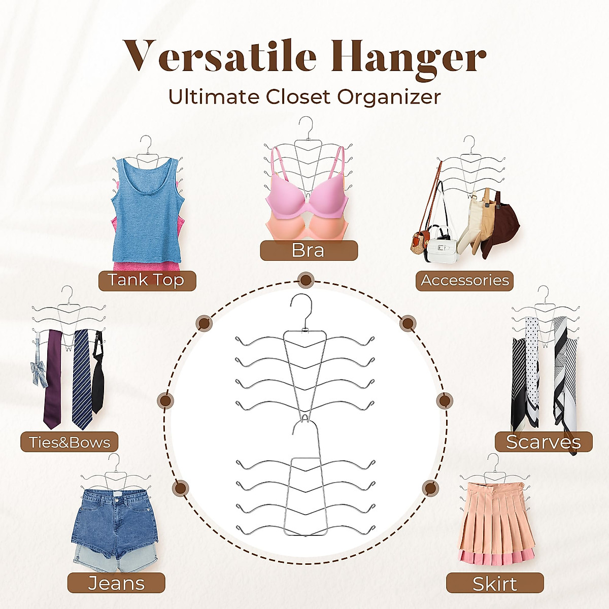 HOUSE DAY Bra Hangers 2 Pack, Tank Top Hangers Space Saving Hangers for Closet Organizers and Storage, Bra Organizer Closet Hangers Space Saver for Camisoles, Bras, Belts, Ties, Scarves, Swimsuits