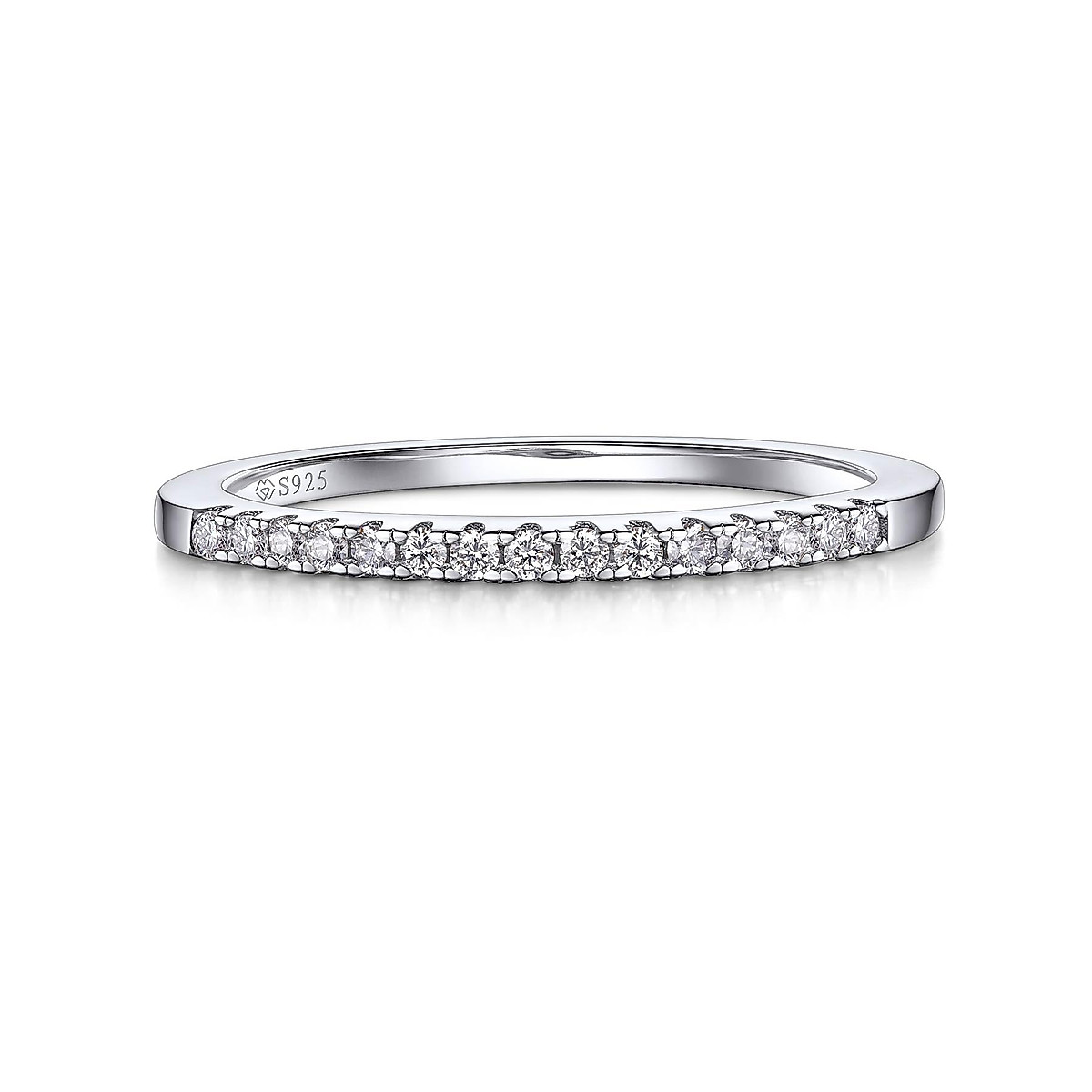 MomentWish Wedding Bands for Women, Moissanite Engagement Ring, Simulated Diamond Wedding Ring S925 Sterling Silver Eternity Rings-Size7