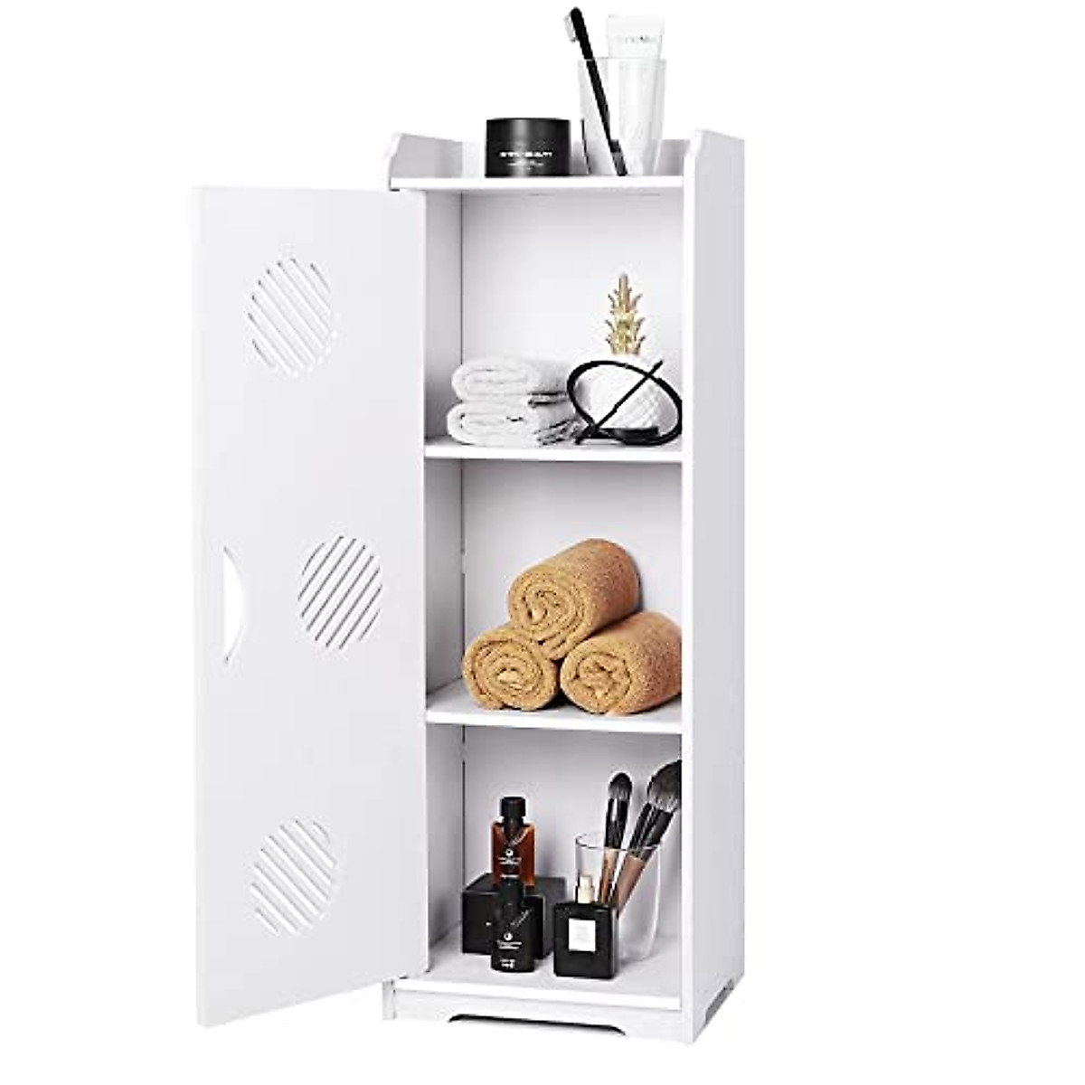 CITLOW White Bathroom Floor Cabinet,Multi-Purpose Storage Cabinet Unit,Free Standing Bathroom Furniture Cabinet with Door and Shelves for Living Room,Bedroom,Kitchen,Hallway,etc…