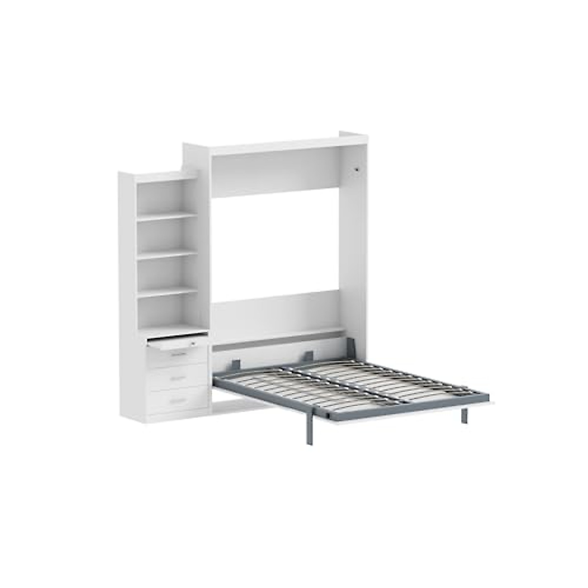 WOXYX Full Size Murphy Bed with Shelf and Drawers, Mordern Design Multifunctional Foldable Platform Bedframe Gas Struts,White