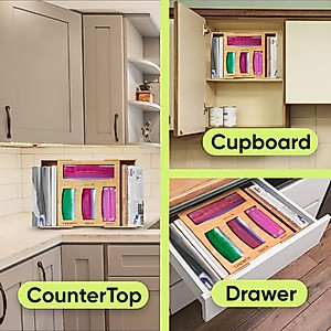 LuckyFim 6-in-1 Ziplock Bag Organizer for Drawer with 2 Slide Cutter & Ziplock Holder - Baggie organizer for drawer - Zip Lock bag organizer for Gallon, Quart,Sandwich&Snack