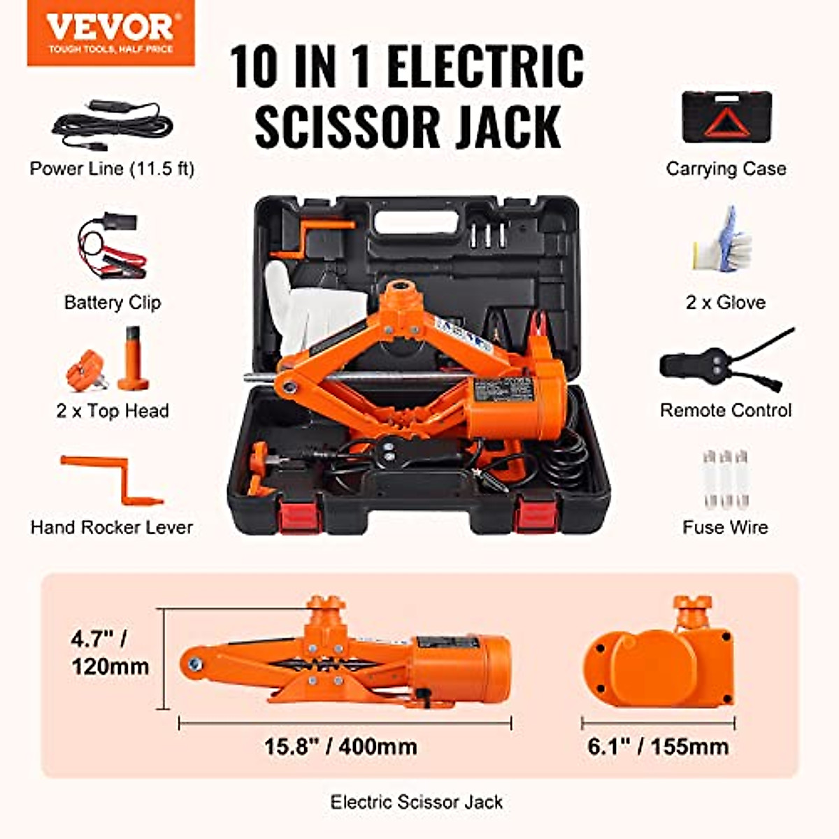 VEVOR Electric Car Jack, 3 Tons /6600 lbs 12V Electric Scissor Jack, Double Saddles with Remote Control, Portable Car Jack for Sedan, SUV, Truck Tire Change Replacement