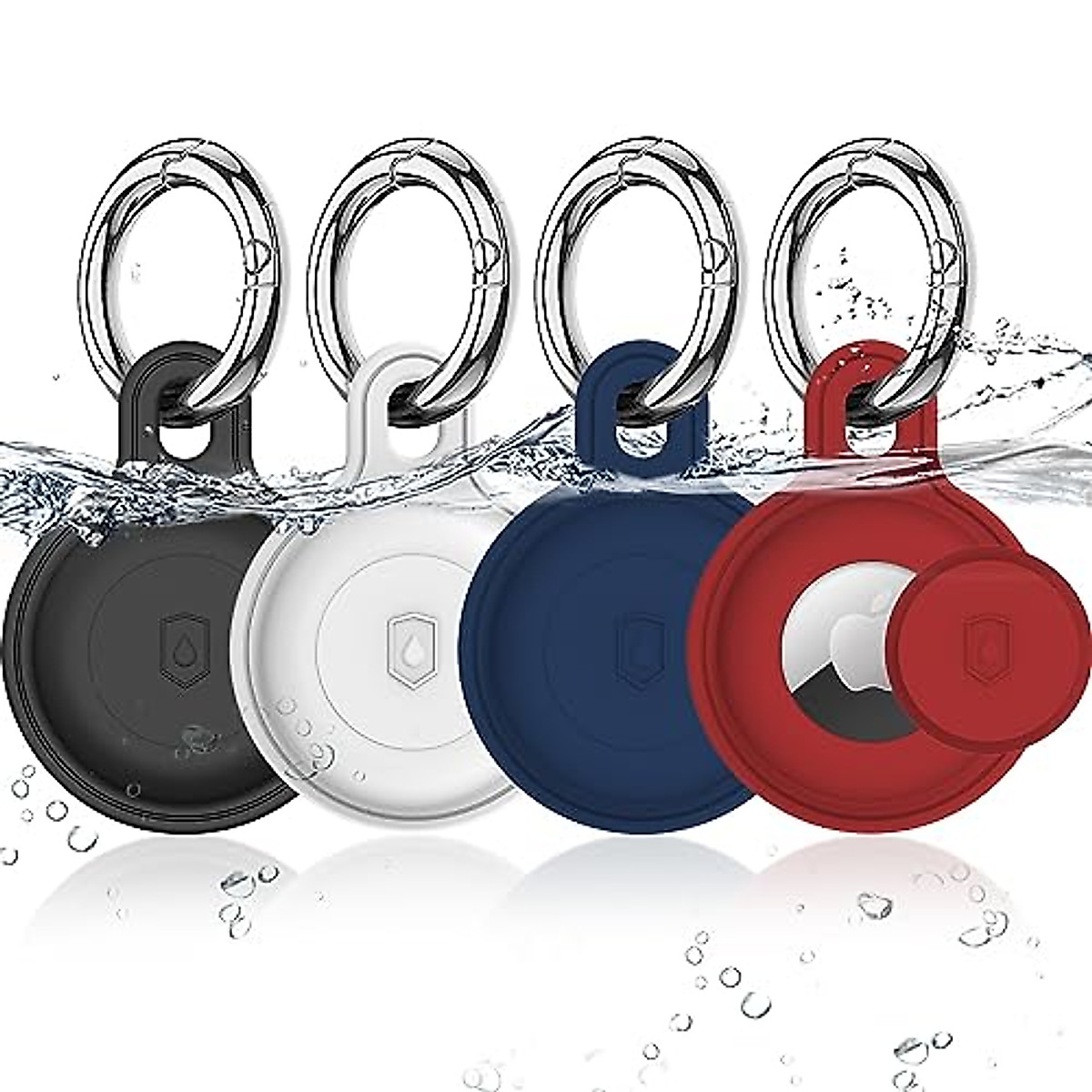 SZJCLTD 4 Pack Airtag Holder, IPX8 Waterproof Silicone Airtag Keychain for Apple Airtag, Protective Anti-Scratch Airtag Case for Dog Collar Cat Collar, Wallet, Keys