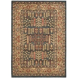 SAFAVIEH Mahal Collection Accent Rug - 4' x 5'7", Navy & Natural, Traditional Oriental Design, Non-Shedding & Easy Care, Ideal for High Traffic Areas in Entryway, Living Room, Bedroom (MAH697E)
