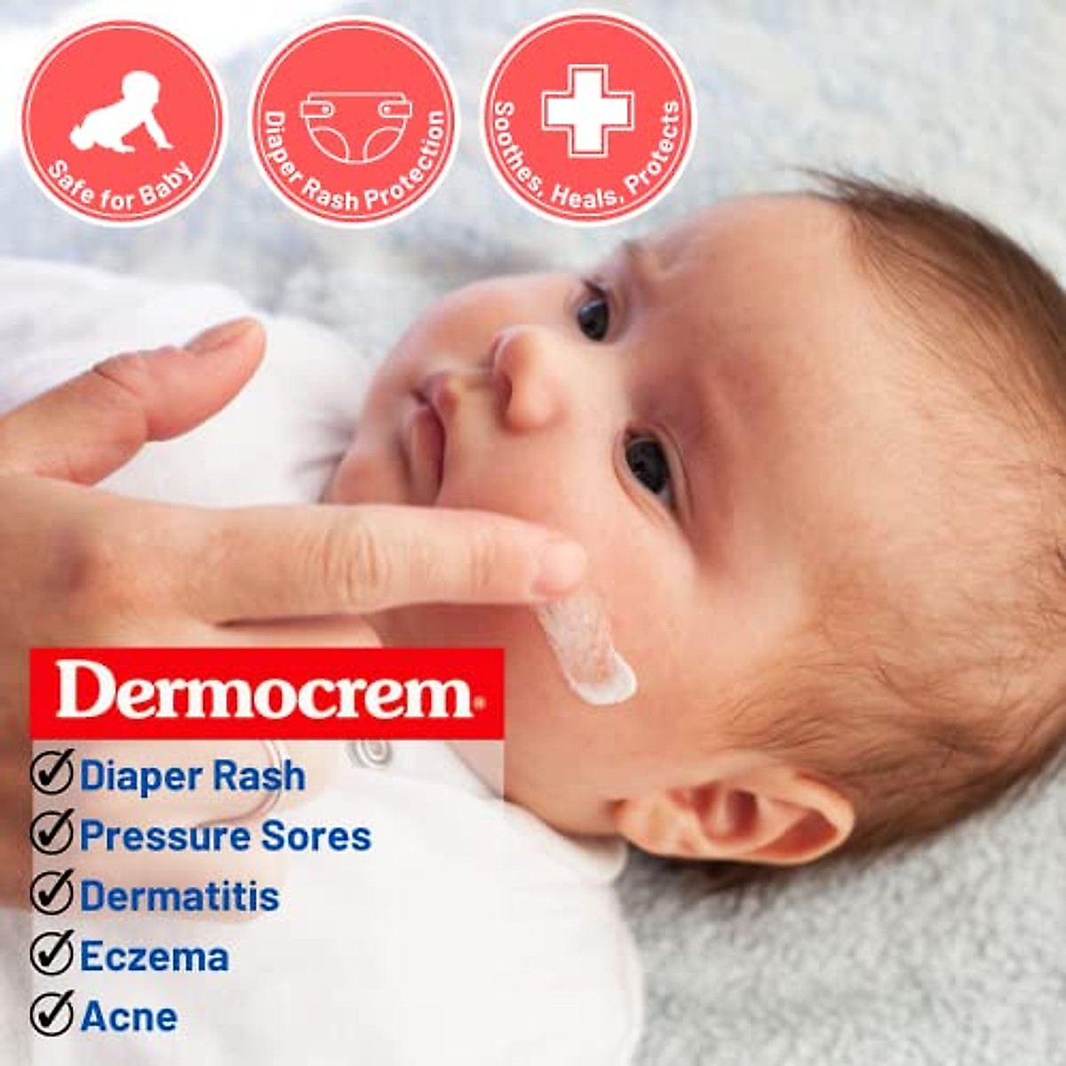DERMOCREM ‐ Diaper Rash Cream for Baby, Soothes, Heals, and Protects, Relief and Treatment of Diaper Rash, Zinc Oxide Cream (2.1 Oz.(60 G)