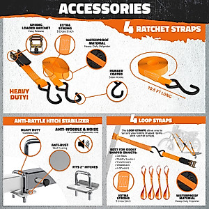 Mockins 500 lbs Capacity Anti Tilt Hitch-Mount Motorcycle Carrier with Ramp | Heavy Duty Steel Dirt Bike Hitch Hauler | 73 in. Motorcycle Hitch Carrier | Dirt Bike Trailer for Truck, SUV, Car