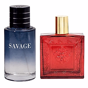 Savage Pour Homme & Lion Versatile Red Flame Cologne for Men, Eau De Toilette Natural Spray, 3.4oz Fl Oz/100ml each Pack of 2