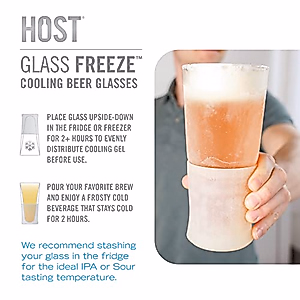 Host FREEZE Beer Glasses, Frozen Beer Mugs, Freezable Pint Glass Set, Insulated Beer Glass to Keep Your Drinks Cold, Double Walled Insulated Glasses, Tumbler for Iced Coffee, 16oz, Set of 2