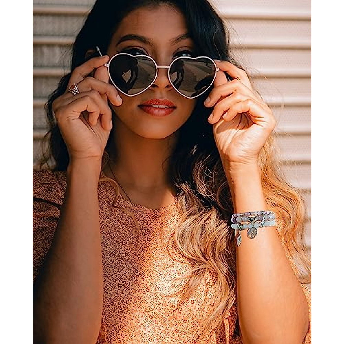 COLOYAN Tree of Life Bracelets for Women - Reiki Healing Stone Bracelets Semi-Precious Gemstone Beaded Bracelets Beach Charm Stretch Bracelet Set Ocean Jewelry