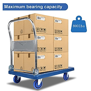 Heavy Duty Platform Hand Truck for Moving, Folding Flatbed Dolly with 360 Degree Swivel Wheels Foldable Push Hand Cart for Loading and Storage (L)