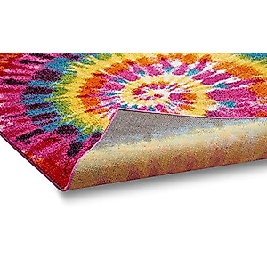 Tie Dye Retro Rainbow Trippy Multi Hippie Red Orange Yellow Green Modern Painting 3X5 (3'3" X 5') Area Rug Easy Clean Stain Fade Resistant Shed Contemporary Geometric Art Thick Soft Plush