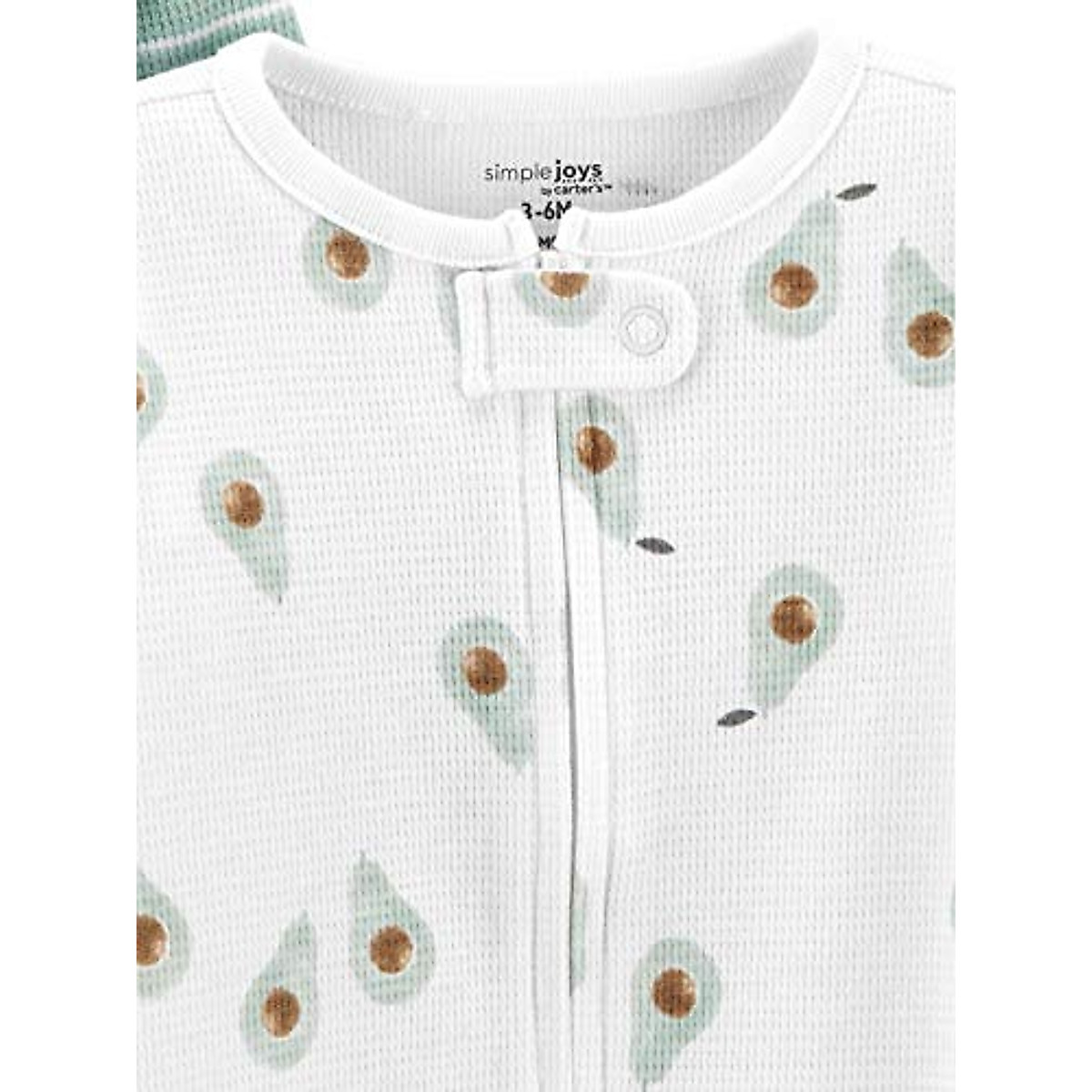 Simple Joys by Carter's Baby 2-Way Zip Thermal Footed Sleep and Play, Pack of 2, Mint Green Stripe/White Avocados, Newborn