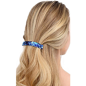 HYFEEL Large French Barrettes for Women Fine Thick Hair, Classic Tortoise Shell Hair Clips Wide Curved Celluloid Ponytail Holder Clamp Fashion Hair Accessories Automatic Clasp Hairgrips 3 Pack