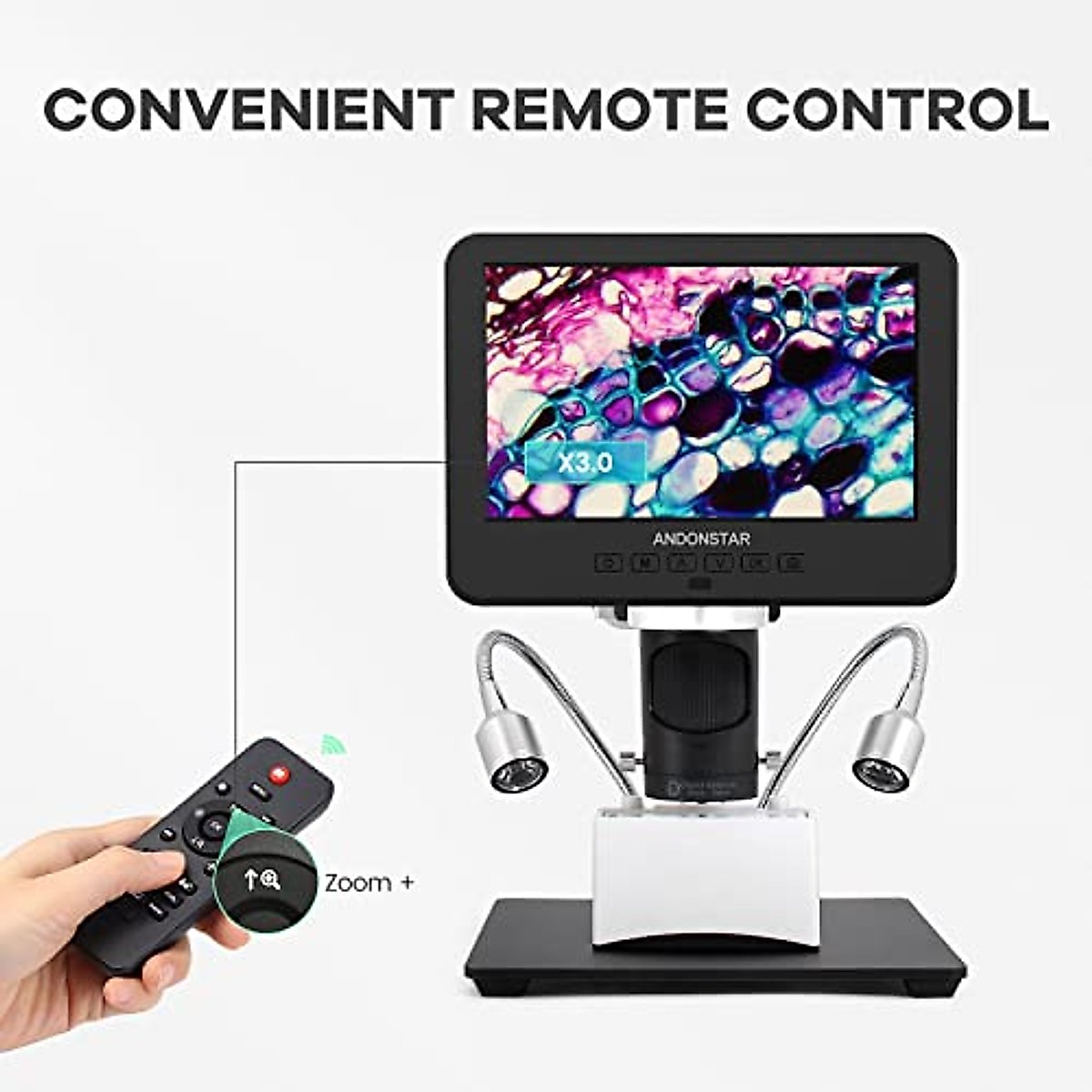 Andonstar AD246S-M HDMI Digital Microscope 2000x for Adults, 3 Lens 2160P UHD Video Record, 7 Inch LCD Soldering Microscope, Coin Microscope, Biological Microscope Kit, Windows Compatible