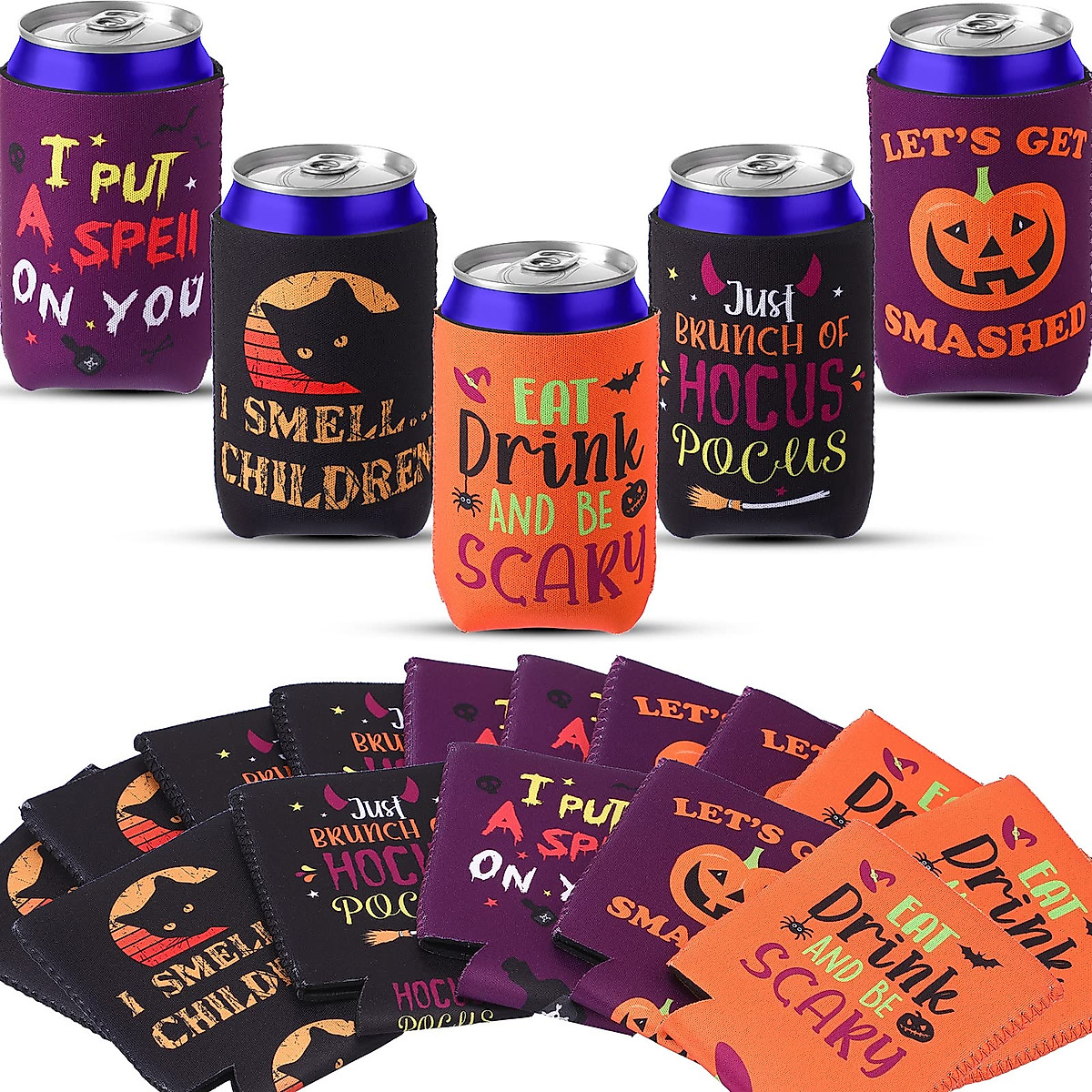 24 Pcs Halloween Can Cooler Sleeves 12 oz Funny Can Sleeves Pumpkin Cat Insulated Beer Can Cooler Skinny Bottle Sleeve for Cold Drinks Gift Halloween Party Supplies