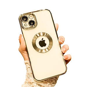 Luxury with Camera Protector Logo Hole Case for iPhone 14 Pro Max Transparent Slim Silicone Shockproof Cover