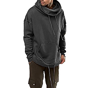 Thenlian Men's Casual Pure Color Turtleneck Pullover Hoodie Long Sleeve Sweatershirt Tops(M, Gray)