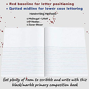 1InTheOffice Primary Journal Grades K-2, Composition Notebook for Kids, Wide Ruled Composition Notebook, Kids Notebooks for School, 100/Sheets, Red/Marble, 7.5" x 9.75", 4/Pack