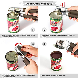 Can Opener Manual, Can Opener with Magnet, Hand Can Opener with Sharp Blade Smooth Edge, Handheld Can Openers with Big Effort-Saving Knob, Can Opener with Multifunctional Bottles Opener, Brown