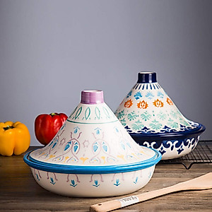 Casserole Dish with Lid Soup Pot 25Cm Tajine Cooking Pot, Hand Painted Tagine Pot Ceramic Tagine Pot Cooking Pot for Cooking and Stew Casserole Slow Cooker Lead Free,A