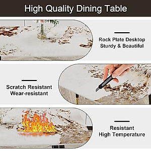 Modern Dining Table for 4, 50" Rectangular Dining Room Table with 0.47'' Sintered Stone Tabletop and Black Metal Legs, Kitchen Table for Dining Room Kitchen, Easy Assembly