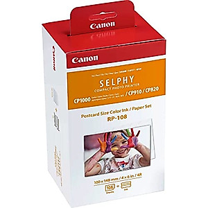 Canon RP-108 Color Ink/Paper Set, Compatible with Selphy CP910/CP820/CP1200/CP1300