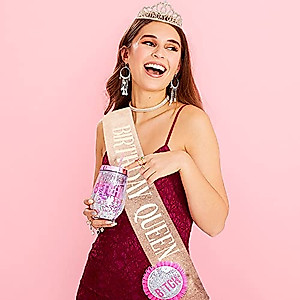 AOPRIE Birthday Crown for Women Birthday Queen Sash for Women Birthday Tiara for Women Birthday Girl Headband Princess Crown Rhinestone Happy Birthday Accessories Rose Gold