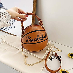 Women Basketball Shaped Cross Body Messenger Bag Purse Tote Mini Shoulder PU Leather Round Handbag for Girls（Brown