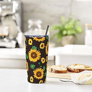 CHASOEA Sunflowers Tumbler 20oz Floral Stainless Steel Insulated Tumblers with Lid and Straw Flowers Travel Coffee Mug Tea Wine Cups Water Bottle Gifts for Women